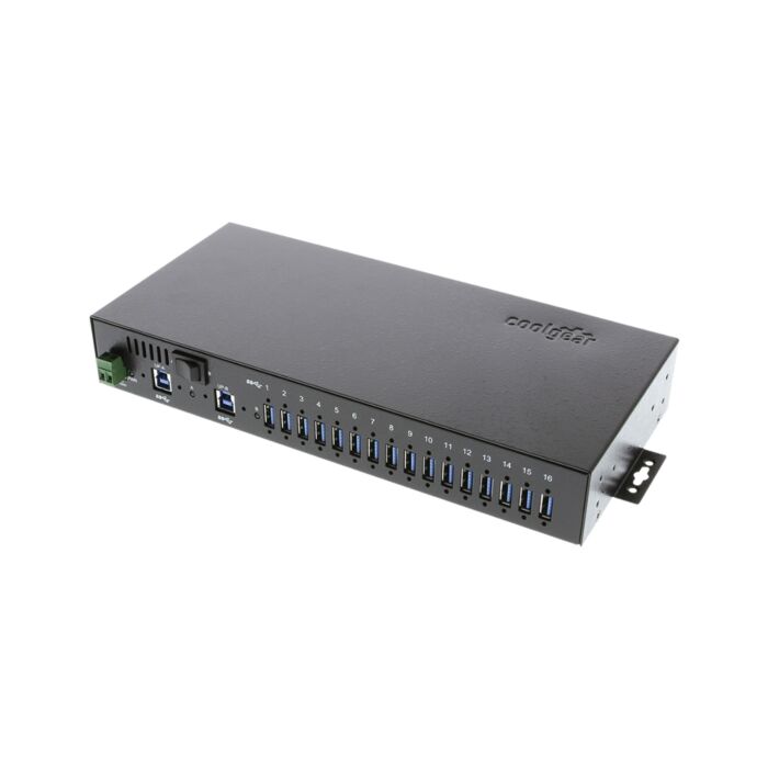 16 Port USB 3.0 Metal Hub with Surge Protection DIN-RAIL Mounting Kit ...